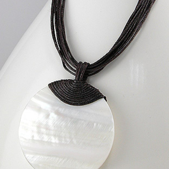 Jewels & Gems | Jewelry | White Shell Pendant With Black Thread Cord ...